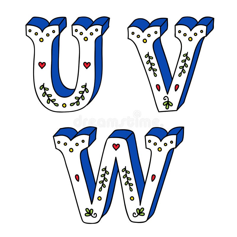 Ornate Hand Drawing Alphabet Letters with Floral Elements Isolated ...