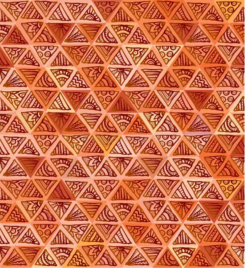 Ornate Hand-drawn Brown Triangles Pattern Stock Vector - Illustration ...