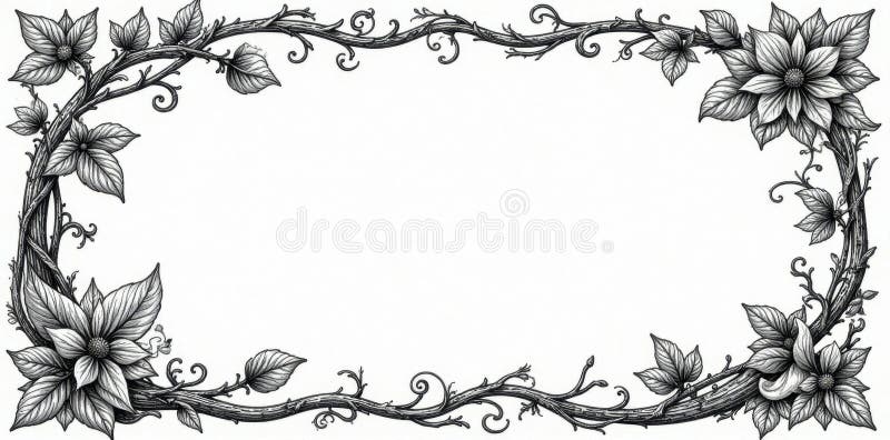 Ornate Hand Drawn Vine Frame, Black White Etched Style , Vector, Vine ...