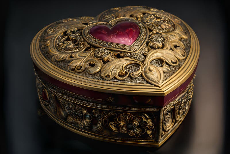 Ornate Antique Heart Shaped Jewelry Box - Generative AI Stock ...