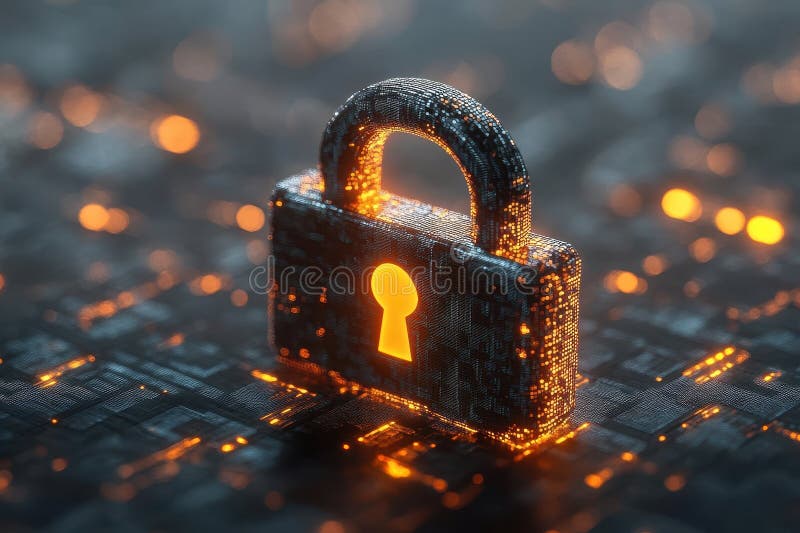 Ornate High-Tech Lock on Digital Data Network Backdrop - Advanced ...