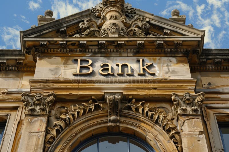 Ornate Historical Bank Facade with Decorative Stonework and Sculptures ...