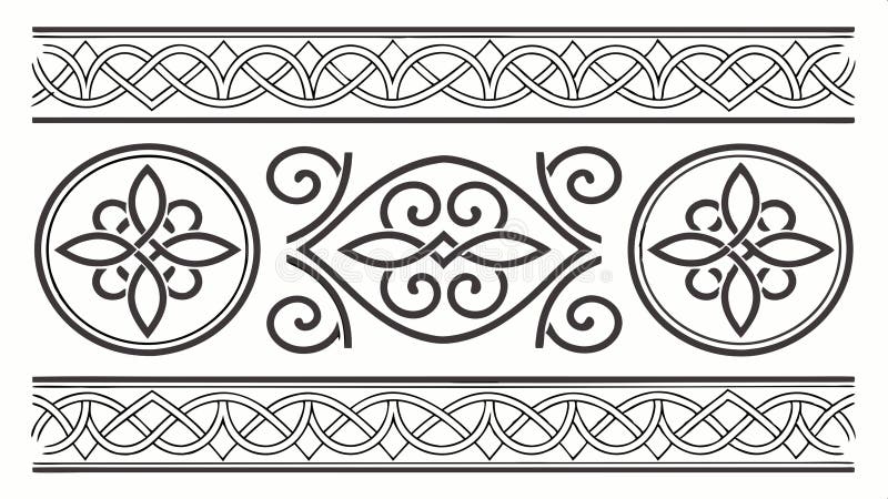 Ornate Horizontal Geometric Border Pattern with Floral,like Elements ...