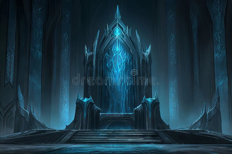 An Ornate, Ice Throne Sits in a Shadowy, Cavernous Hall. Stock ...