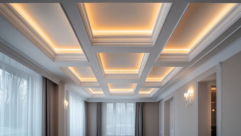 Ornate, Illuminated Ceiling Panels Stock Photo - Image of panels ...