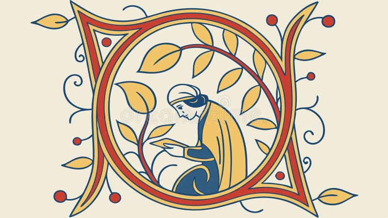 Ornate Illuminated Manuscript Initial with Figure, Historical Art ...