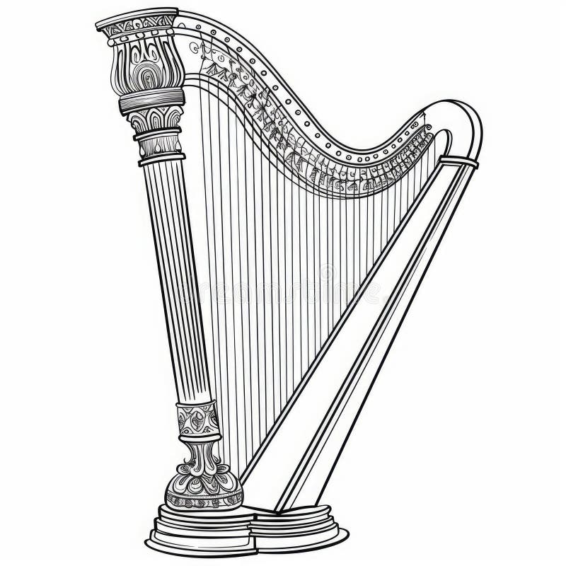 Ornate Harp, Classical Musical Instrument Illustration Stock ...