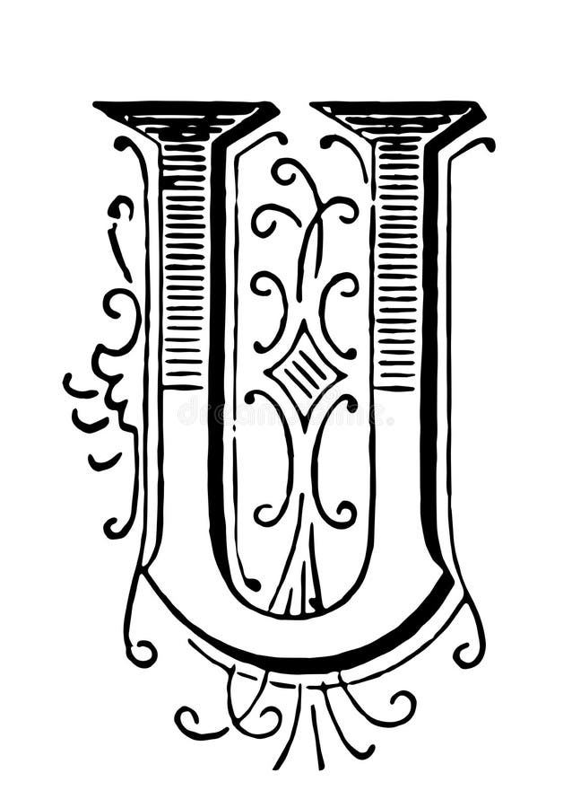Ornate Initial of U, Vintage Illustration Stock Vector - Illustration ...