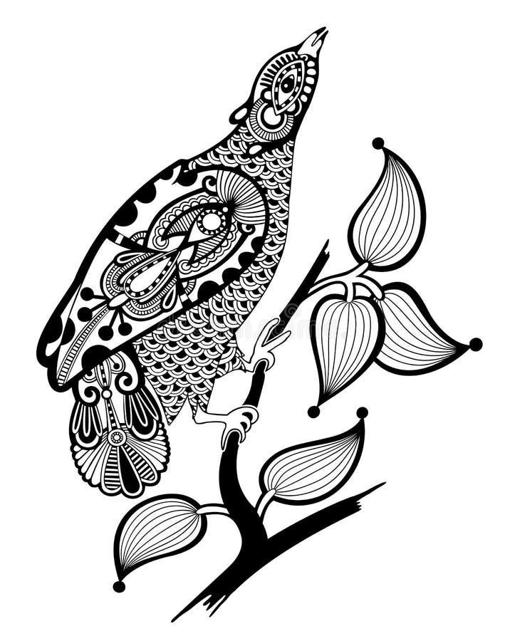 Ornate ink bird decoration stock vector. Illustration of fauna - 44937179