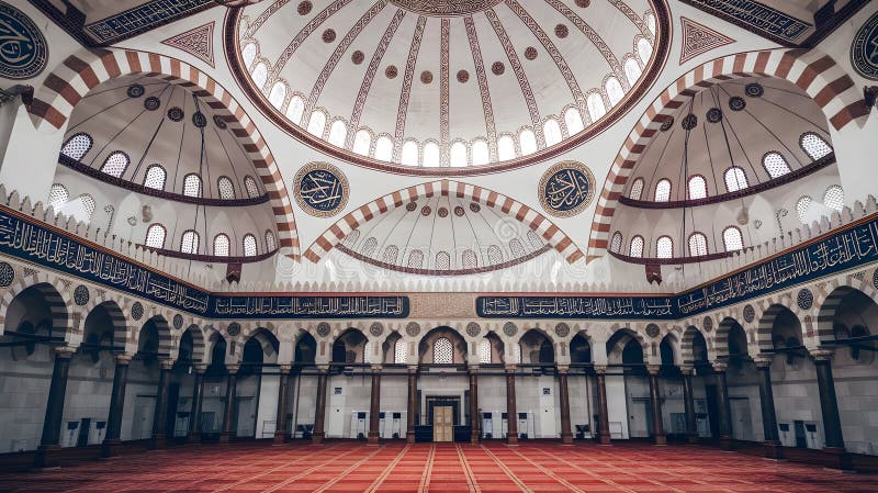 Ornate Interior of a Mosque with Detailed Islamic Calligraphy ...