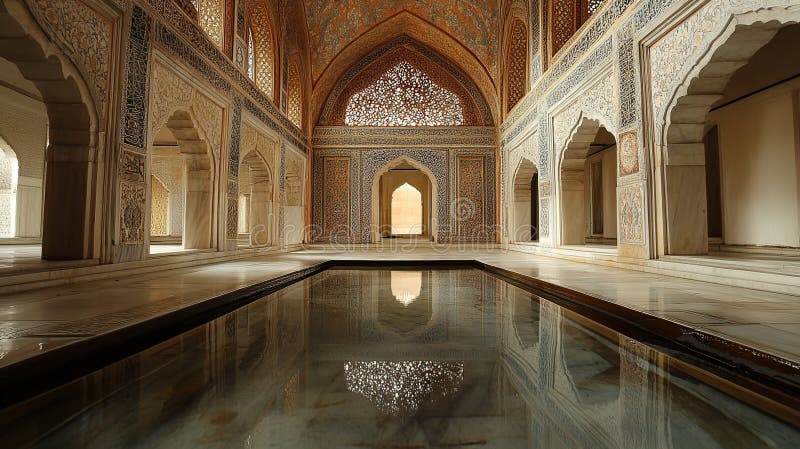 Ornate Interior with Reflecting Pool Stock Illustration - Illustration ...