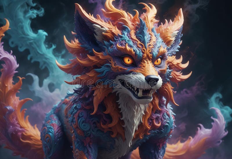 Ornate and Intricate Mythical Fox Demon Stock Illustration ...