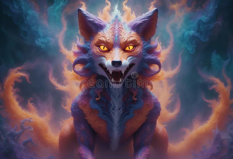 Ornate and Intricate Mythical Fox Demon Stock Illustration ...