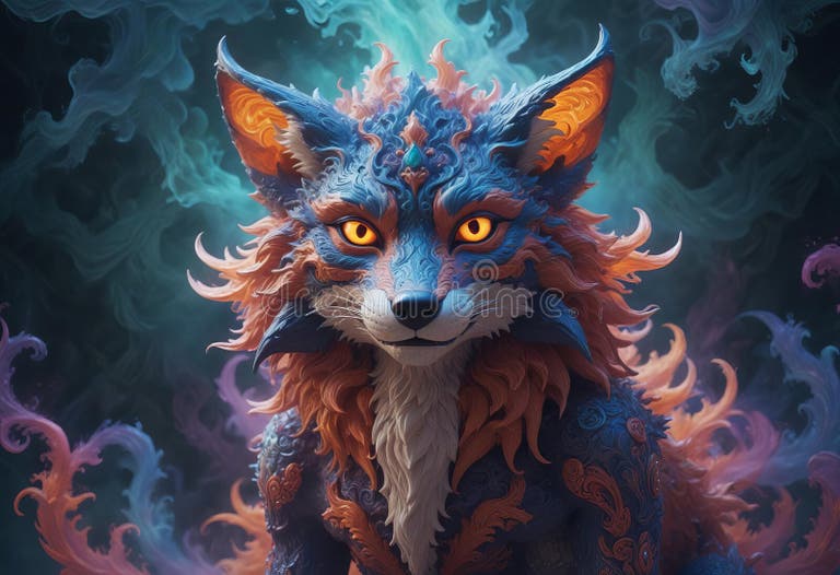 Ornate and Intricate Mythical Fox Demon Stock Illustration ...