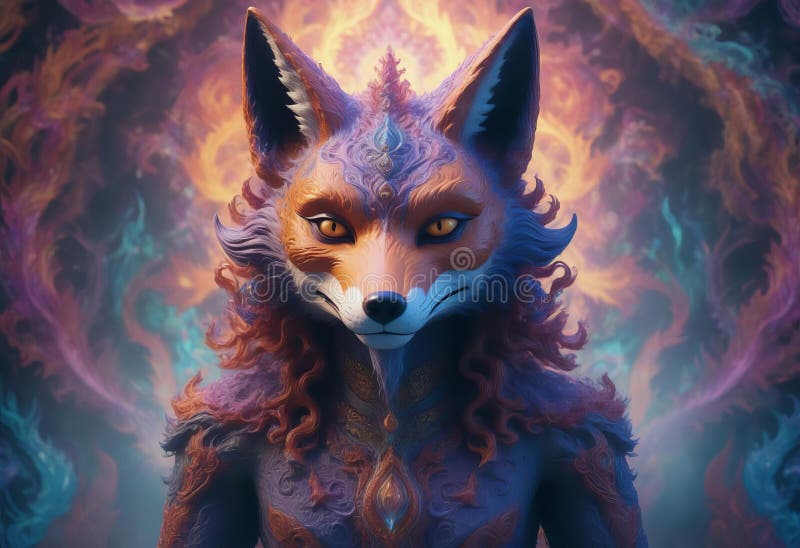 Ornate and Intricate Mythical Fox Demon Stock Illustration ...