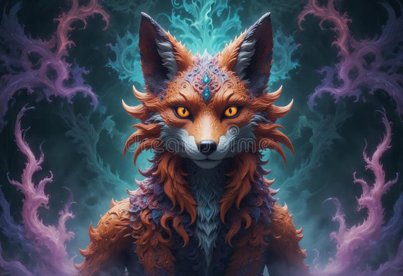 Ornate and Intricate Mythical Fox Demon Stock Illustration ...