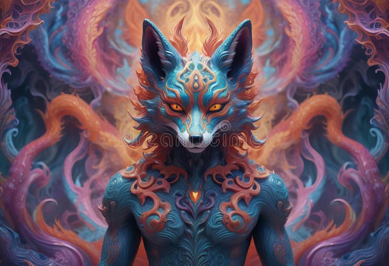 Ornate and Intricate Mythical Fox Demon Stock Illustration ...