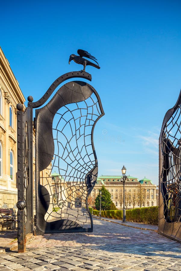 Ornate Iron Gate with Raven on Buda Castle Grounds in Budapest Stock ...