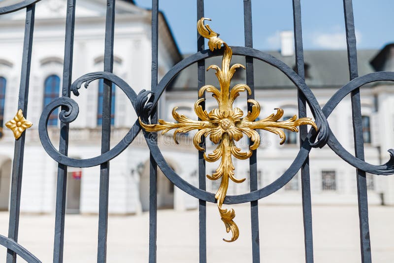 Iron and Gold Elements of Gate Decoration Stock Image - Image of macro ...