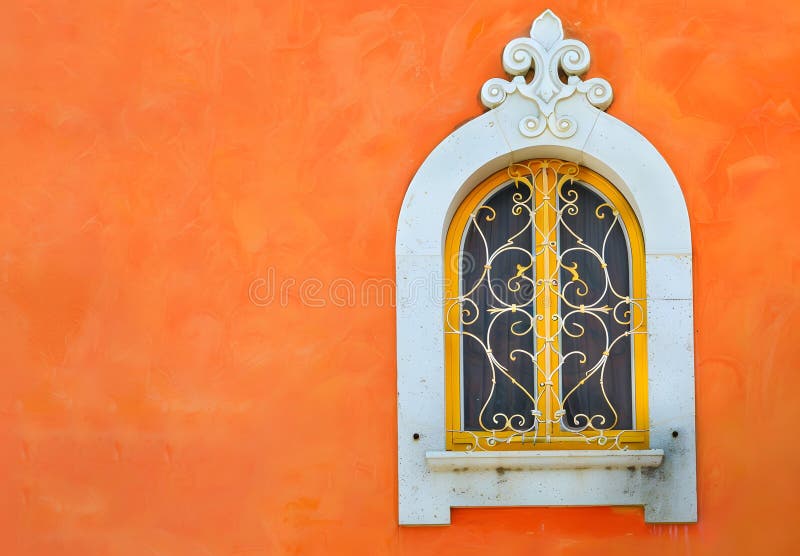 Ornate Ironwork Window on Orange Wall Stock Illustration - Illustration ...
