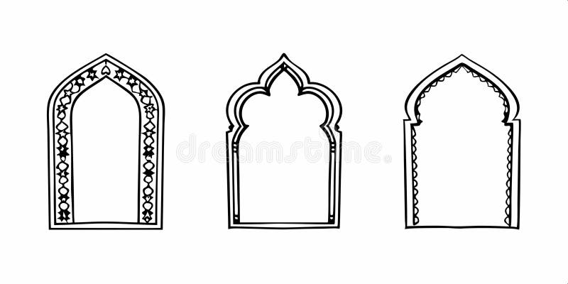 Ornate Islamic Arch Designs in Black and White Stock Illustration ...