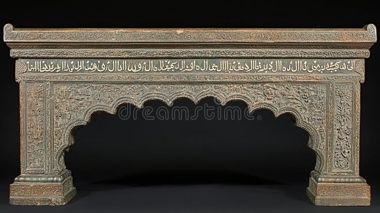 Ornate Islamic Table, Carved, Dark Studio, Arabic Script, Historical ...