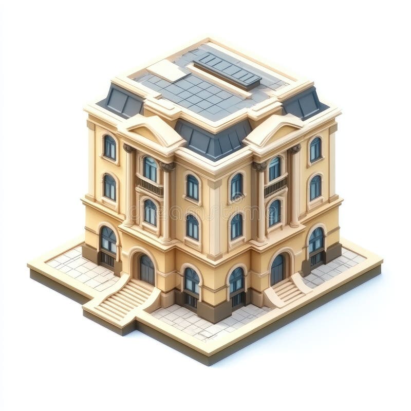 Elegant Cream-Colored Building, Isometric View, Architectural Design ...