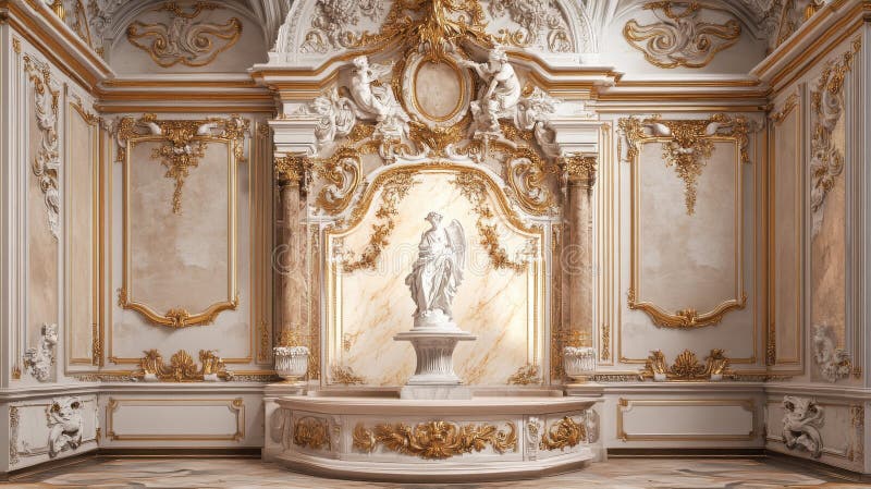 Ornate Italian Stucco Interior with Gold Accents Featuring Classical ...