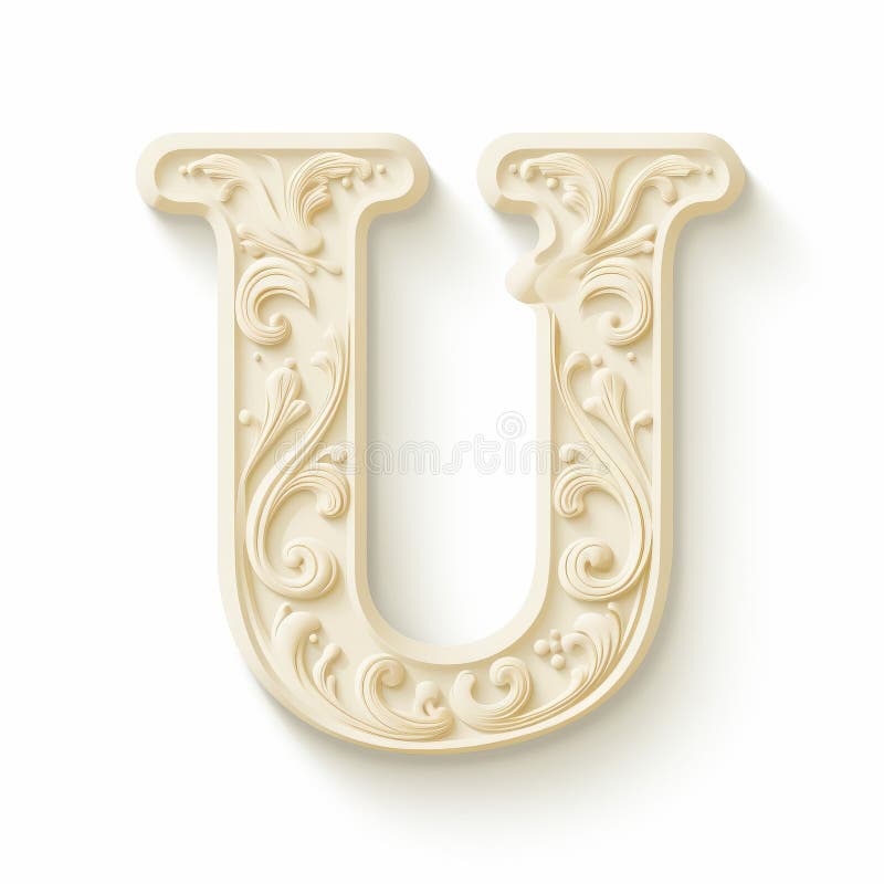 Ornate Ivory U Letter with Naturalistic Shadows - High Resolution ...