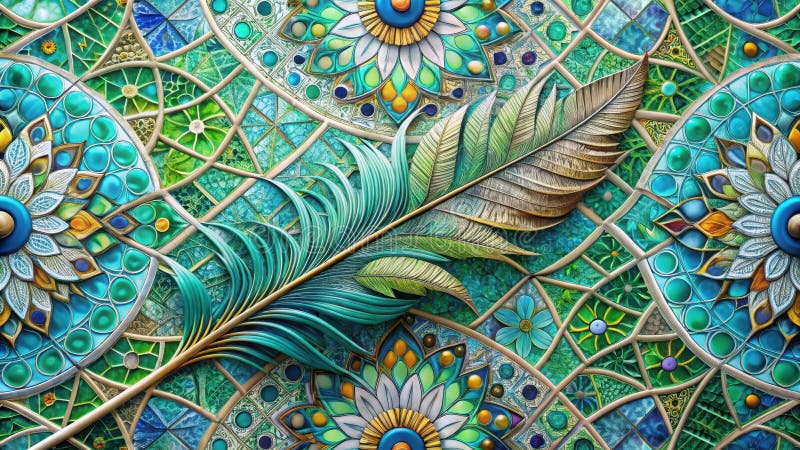 Ornate Jewel-toned Leaf Design on a Mosaic Backdrop of Intricate Floral ...