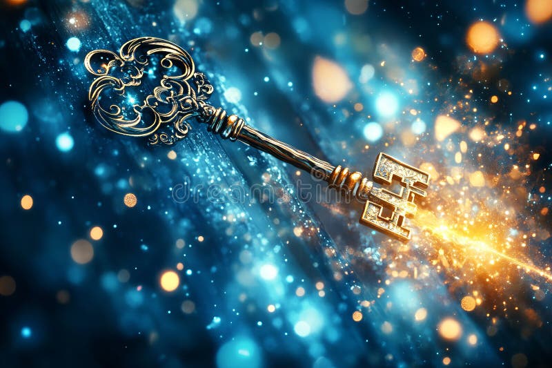 Ornate Key Emits Light, Opening a Magical and Mystical Realm Stock ...