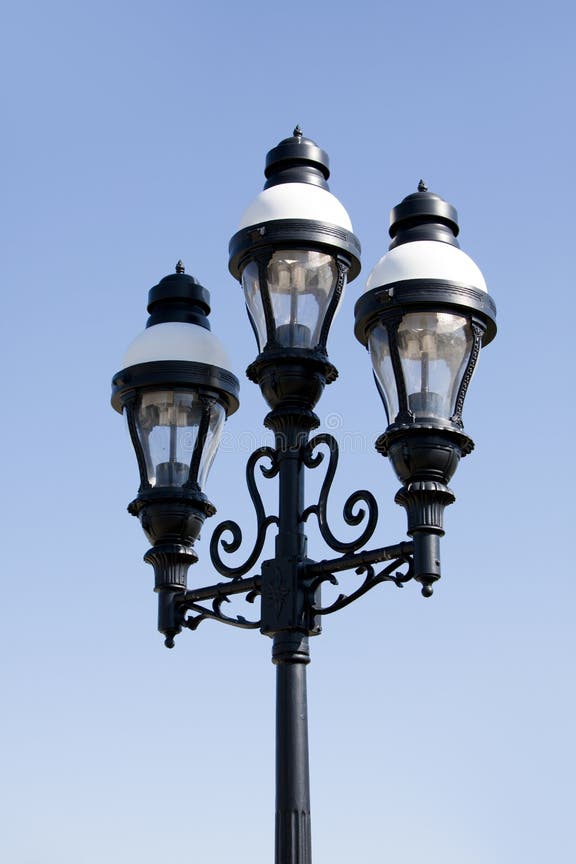 Ornate Lamp Post with Three Lights Stock Image - Image of structure ...