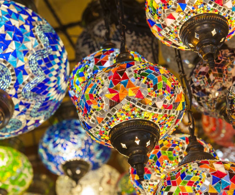 Ornate Lamps Hanging at a Market Stock Image - Image of consumerism ...