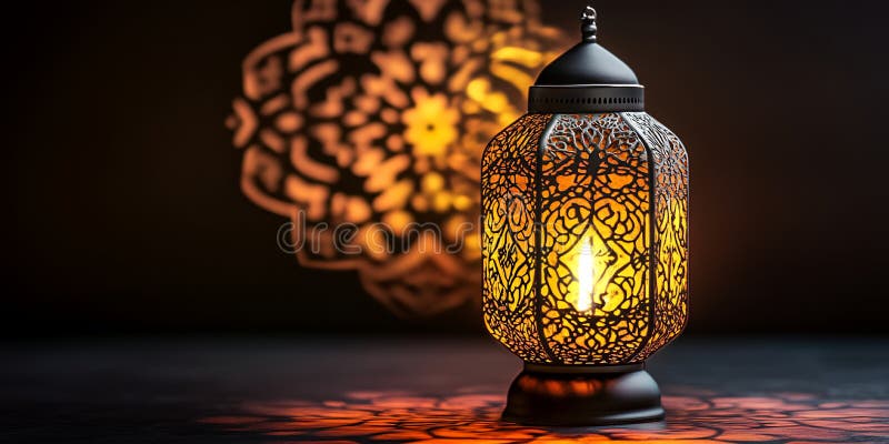 Ornate Lantern Casting Light and Shadow Patterns on a Dark Surface and ...