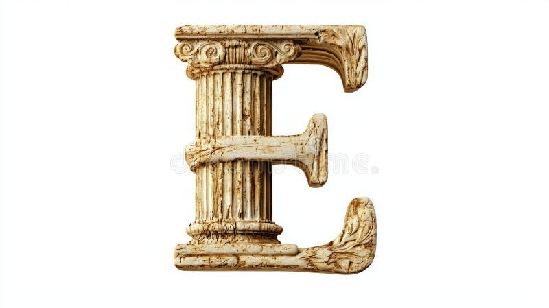 Ornate Letter E Crafted with an Antique Column Texture Captures the ...