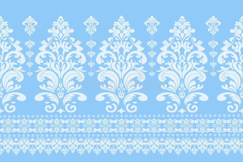 Ornate Light Blue Damask Pattern with Classic Borders. Stock Vector ...