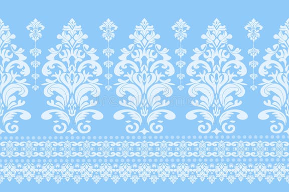Ornate Light Blue Damask Pattern with Classic Borders. Stock Vector - Illustration of weaving ...