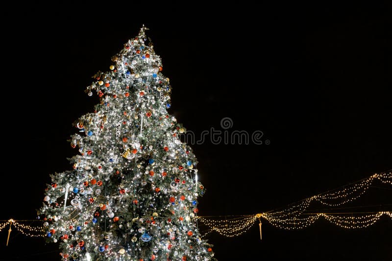 Ornate and Lighted Christmas Tree Stock Photo - Image of christmas ...
