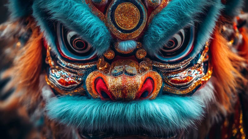 Ornate Lion Dance Mask Detailed Close Up Stock Illustration ...