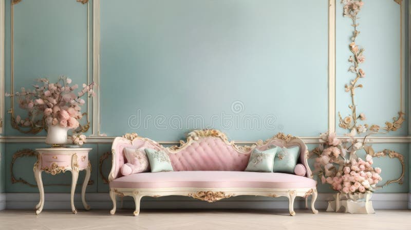 An Ornate Lounge Features a Luxurious Pink Settee with Floral ...