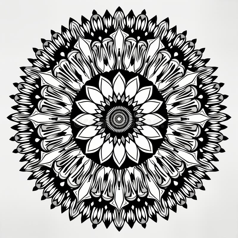 Ornate Mandala Design. Black, White Floral Pattern in Circle. Complex ...