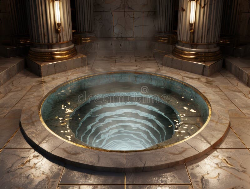 Ornate Marble and Gold Interior with Circular Pool Stock Illustration ...