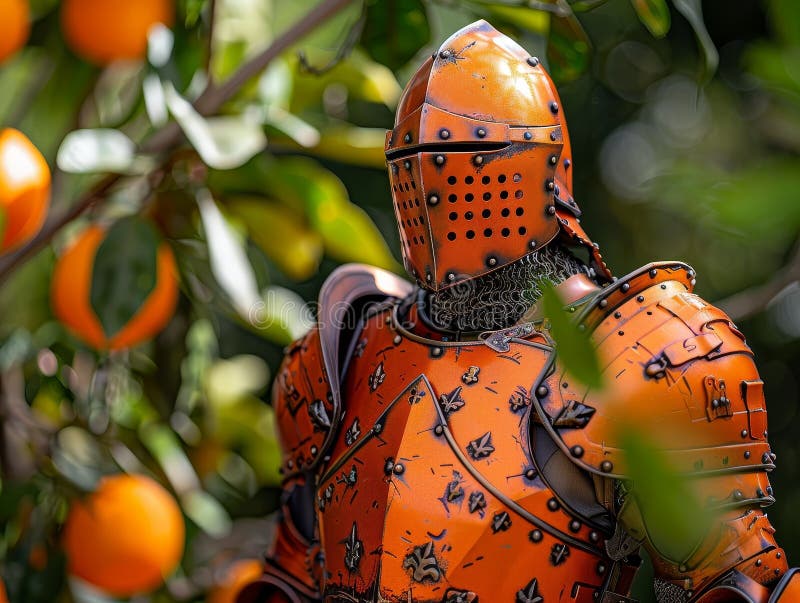 Ornate Medieval Knight Armor in Vibrant Orange Color Stock Illustration ...