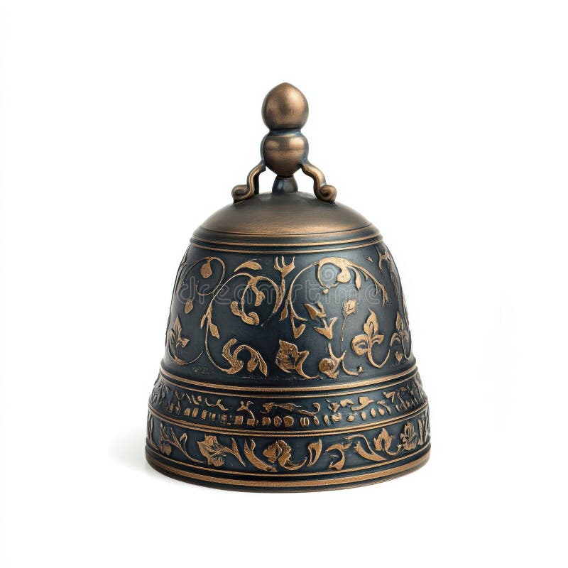 Ornate Metal Bell with Floral Patterns Isolated on White Background ...