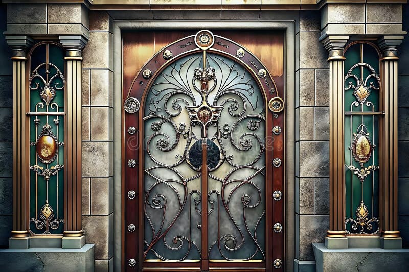 Ornate Metal Gate with Stone Pillars and Artistic Design Stock ...