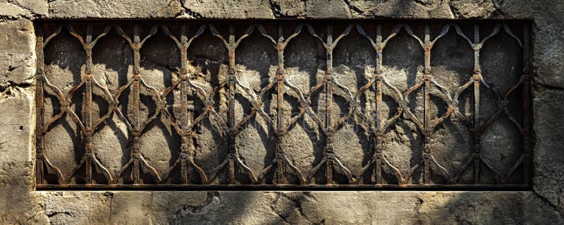Ornate Metal Grid on Aged Stone Wall with Intricate Patterns for ...