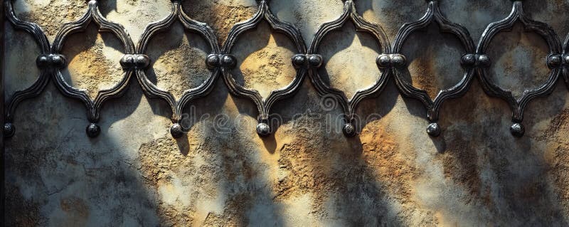 Ornate Metal Grid Pattern on Rustic Textured Stone for Architectural ...