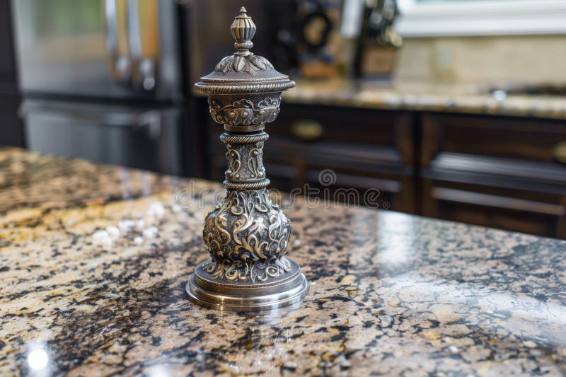 Ornate Metal Salt Mill on a Granite Countertop Stock Image - Image of ...
