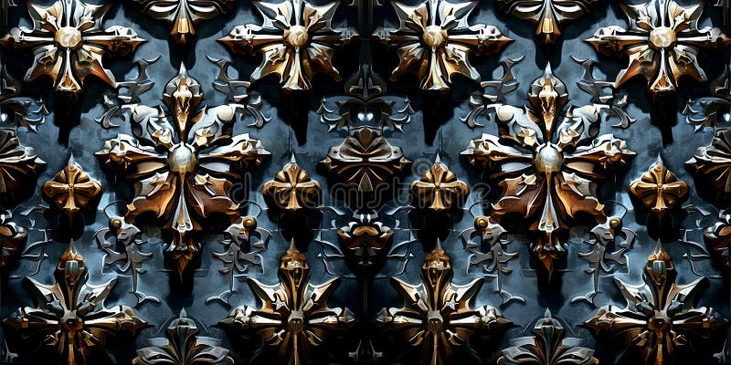 Intricate Metalwork Patterns Adorn a Wall in an Antique Cathedral ...