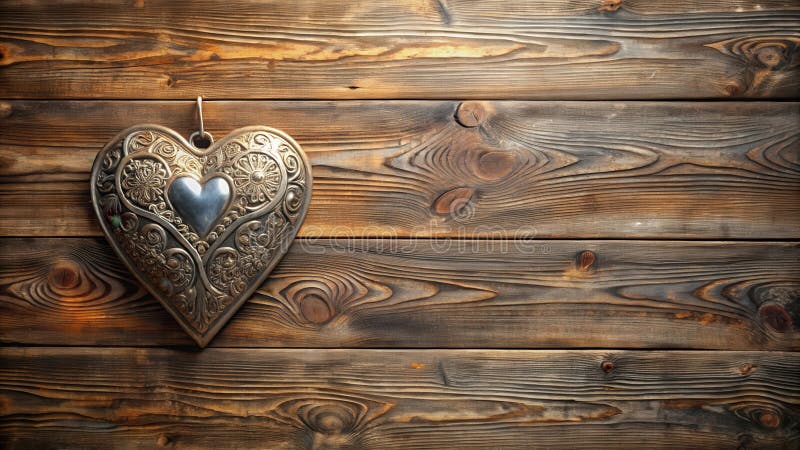 Ornate Metallic Heart Hanging on Rustic Wooden Planks. Generative AI ...